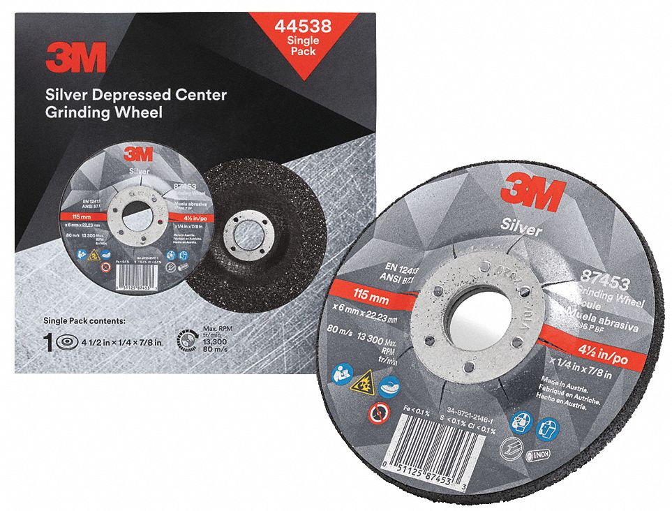 3M, Type 27, 4 1/2" x 1/4" x 7/8", Depressed Center Grinding Wheel ...