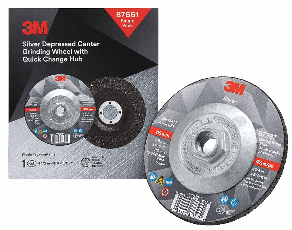 3M, Type 27, 4 1/2" x 1/4" x 5/8"-11, Depressed Center Wheels - 450Y11 ...