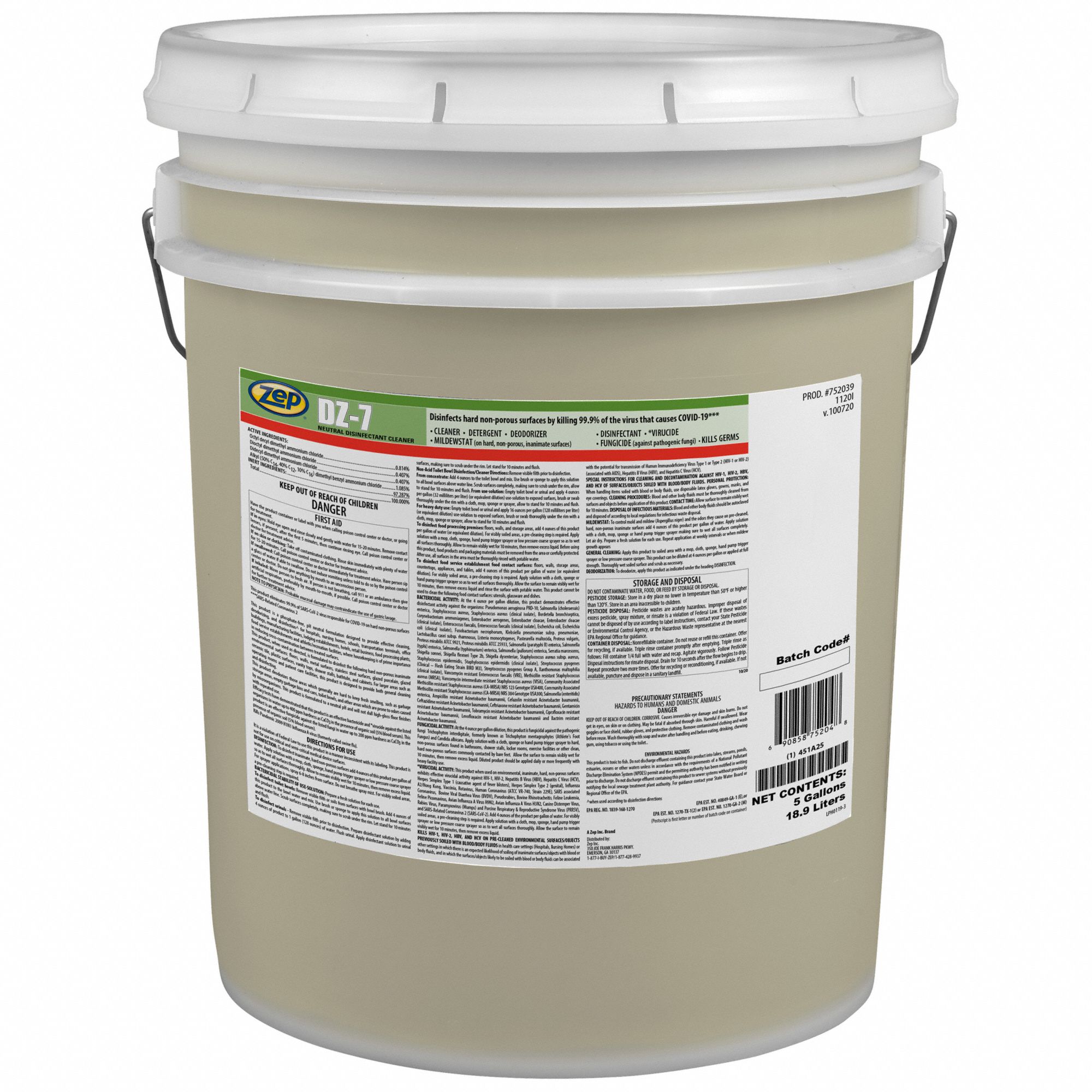 ZEP, Bucket, Concentrated, Disinfectant Cleaner - 451A25|752039 - Grainger