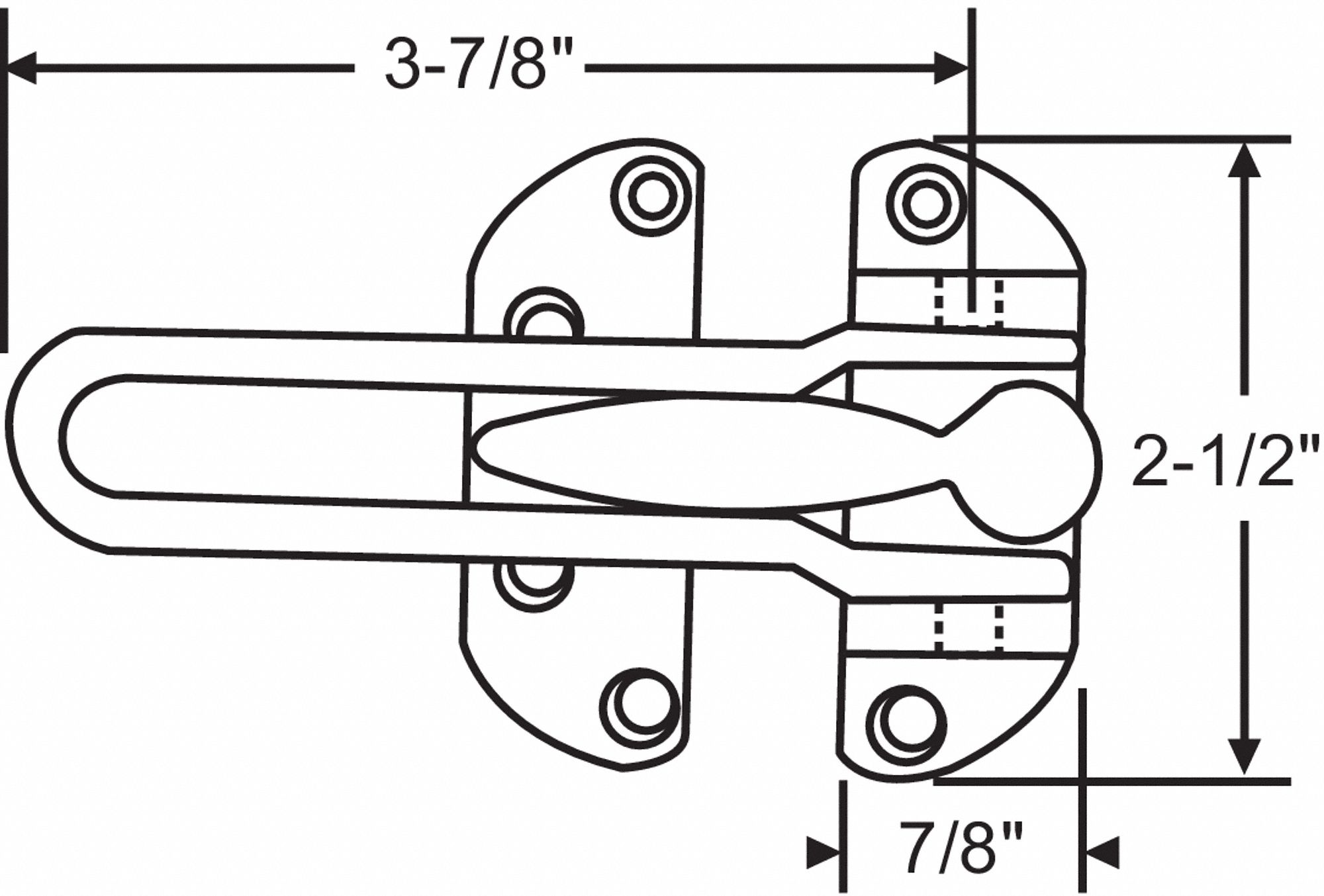 2 1/2 in Ht, 3 7/8 in Wd, Hotel Door Latch - 451J30|16-225C - Grainger