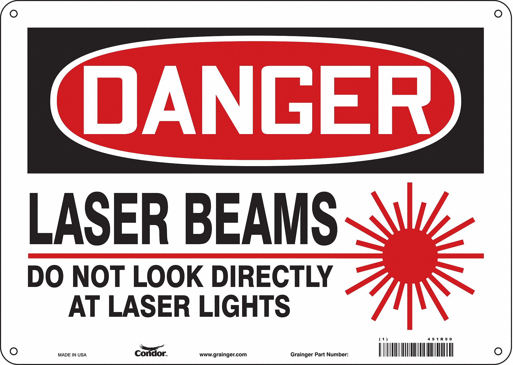 CONDOR Laser Warning Sign, Sign Format Traditional OSHA, Laser Beams Do ...
