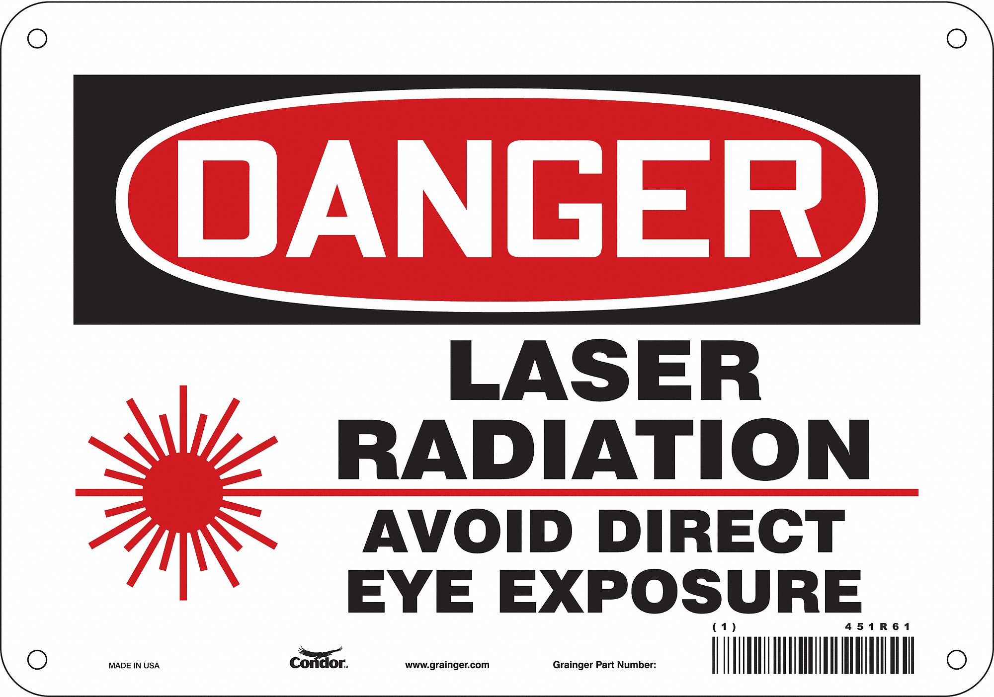 CONDOR Laser Warning Sign, Sign Format Traditional OSHA, Laser ...