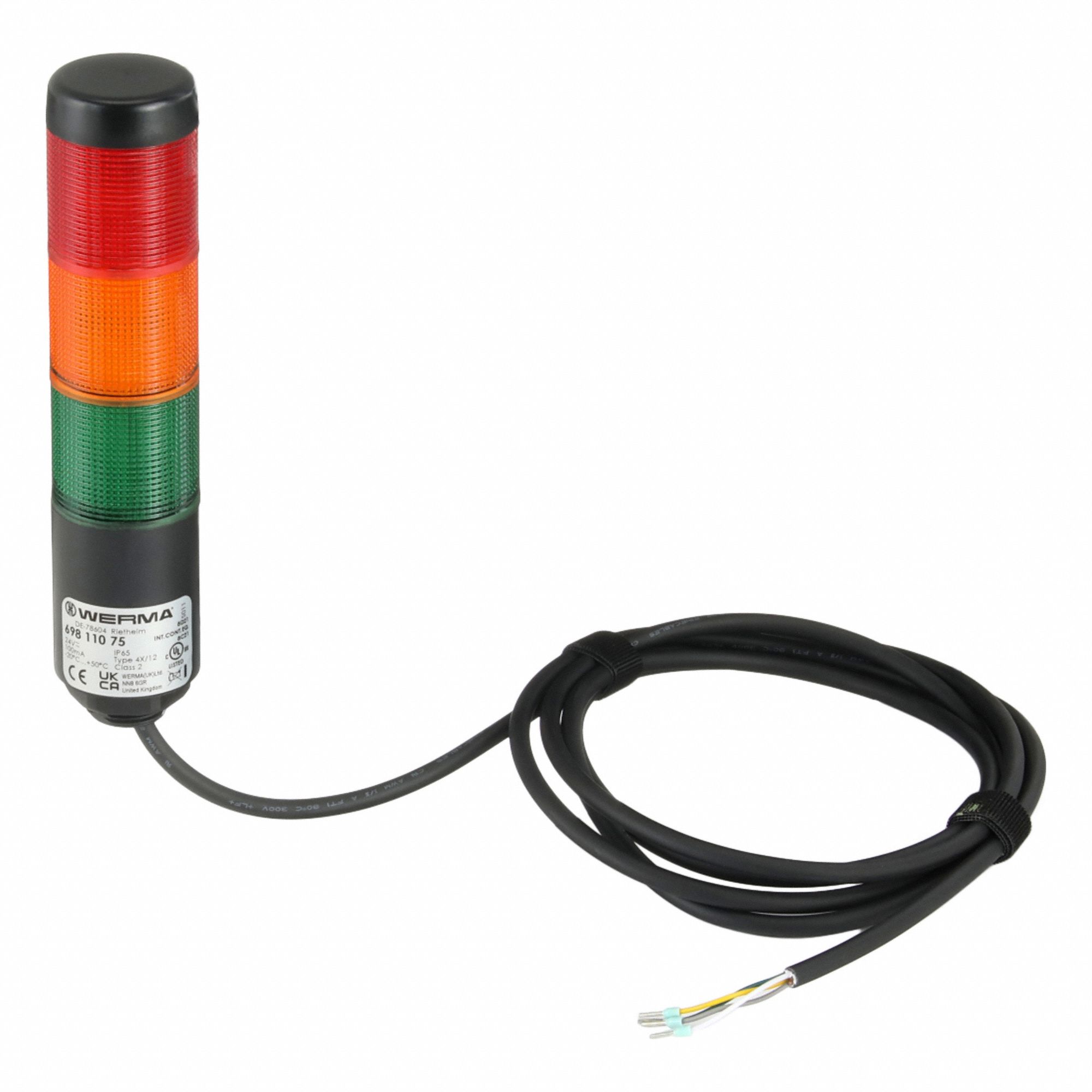 WERMA, 3 Tier, Green/Red/Yellow, Tower Light Assembly - 452U09|69811075 ...
