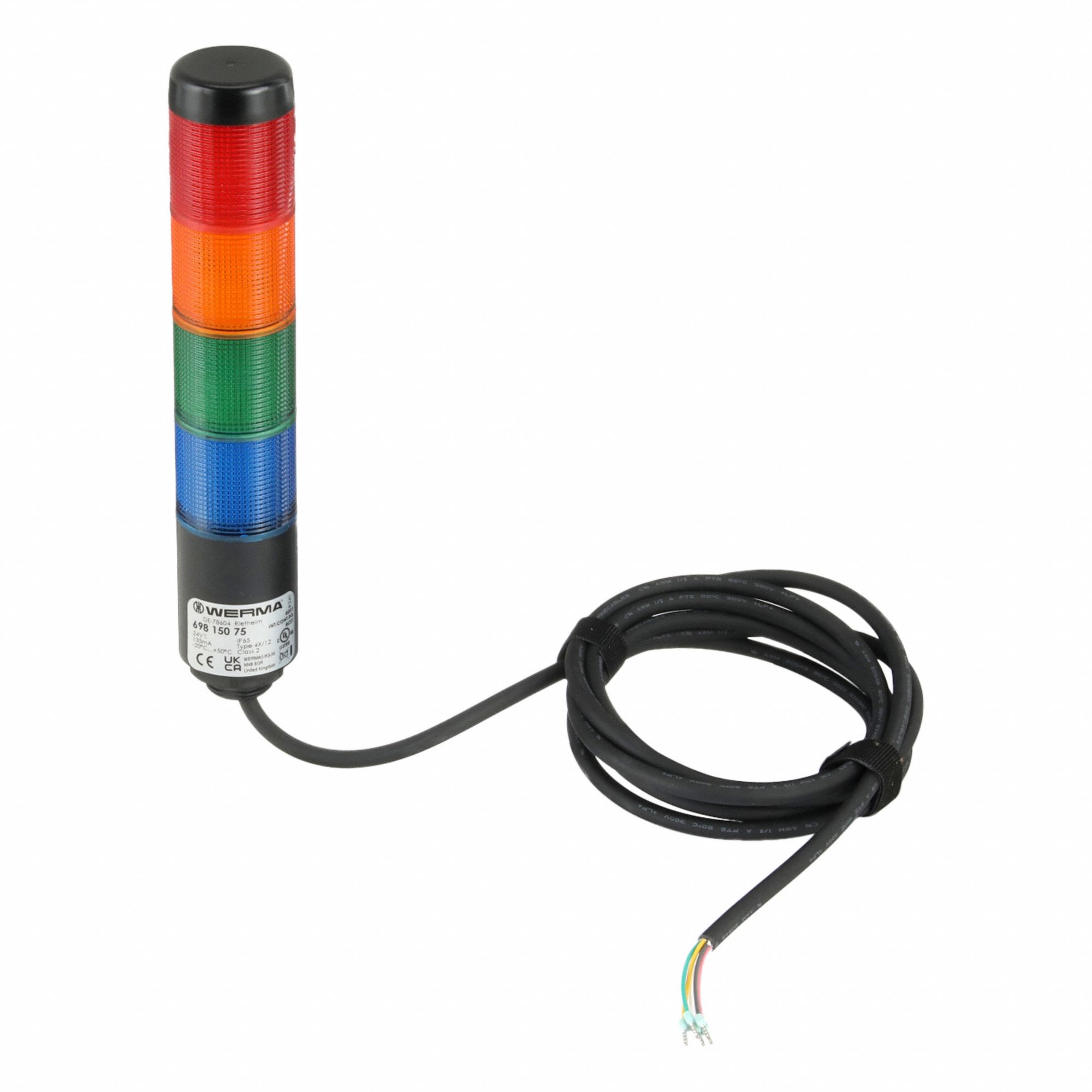 WERMA, 4 Tier, Blue/Green/Red/Yellow, Tower Light Assembly - 452U10 ...