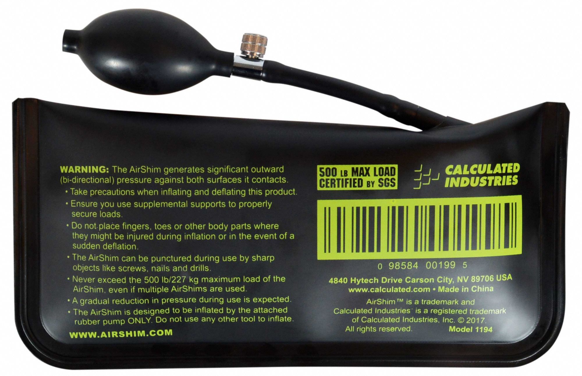 CALCULATED INDUSTRIES Air Wedge: 500 lb Max Load Capacity, 3/32 in Min ...