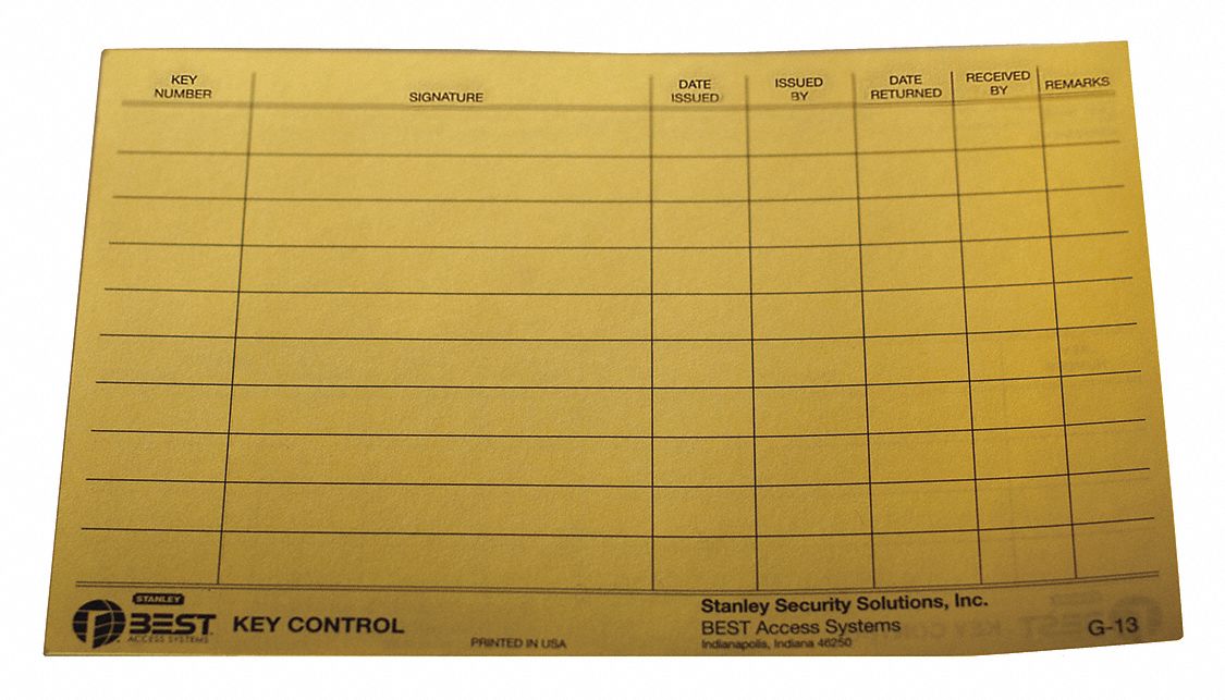 BEST, Paper, Holds Specific Key Markings, Key Authorization Card ...