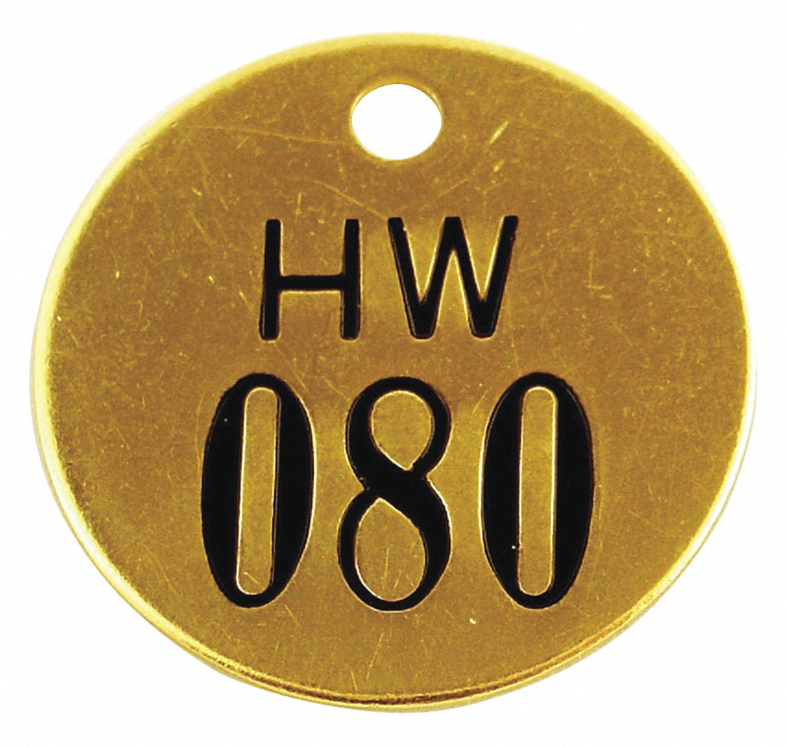 Brass, 076-100, Numbered Tag - 456Y89|40135D - Grainger