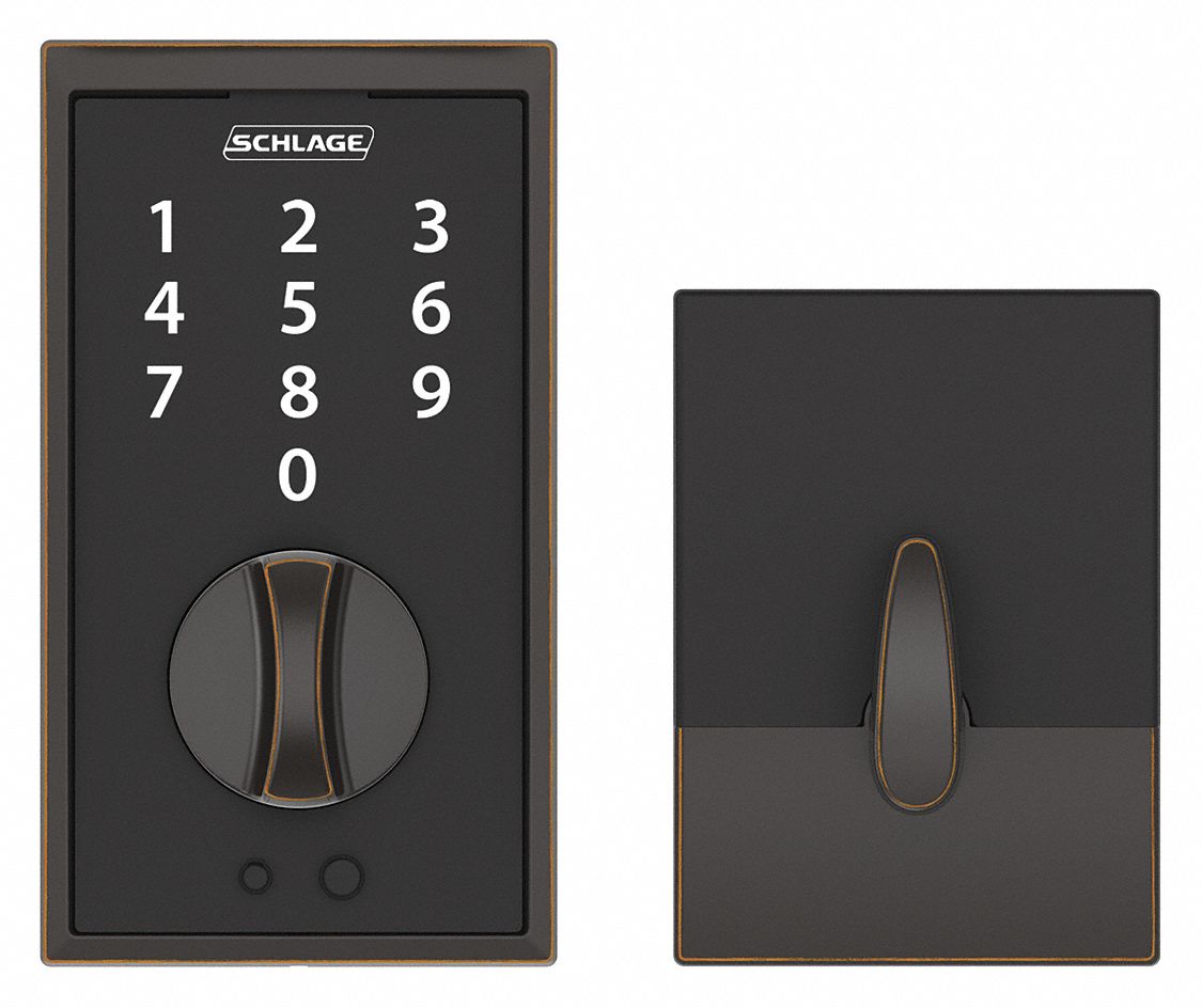 SCHLAGE RESIDENTIAL, 1 3/4 in Door Thick - Max, Push Button, Electronic ...