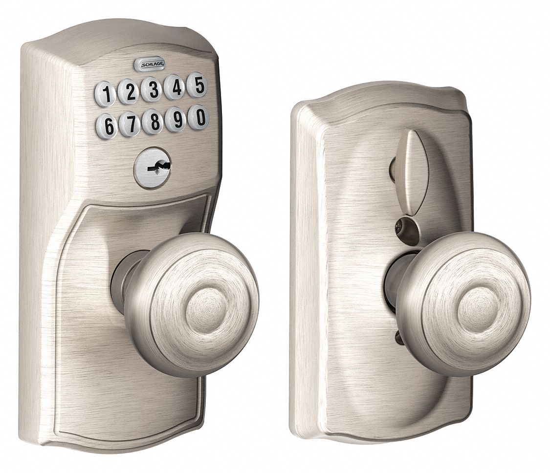 SCHLAGE RESIDENTIAL PUSH BUTTON LOCKSET,KNOB,SATIN NICKEL - 28656 - WWG457F96 | FE595 CAM619GEO ...