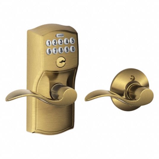SCHLAGE RESIDENTIAL, Keypad, Brass, Electronic Keyless Lock - 457G02 ...