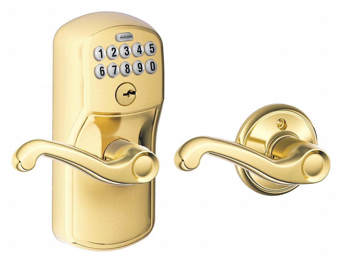 SCHLAGE RESIDENTIAL, Keypad, Brass, Electronic Keyless Lock - 457G07 ...