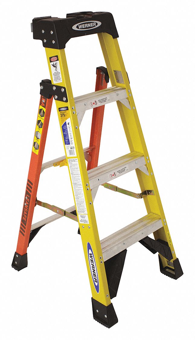 WERNER, 4 ft Ladder Size, Fiberglass, Stepladder - 458R92|L7304 - Grainger