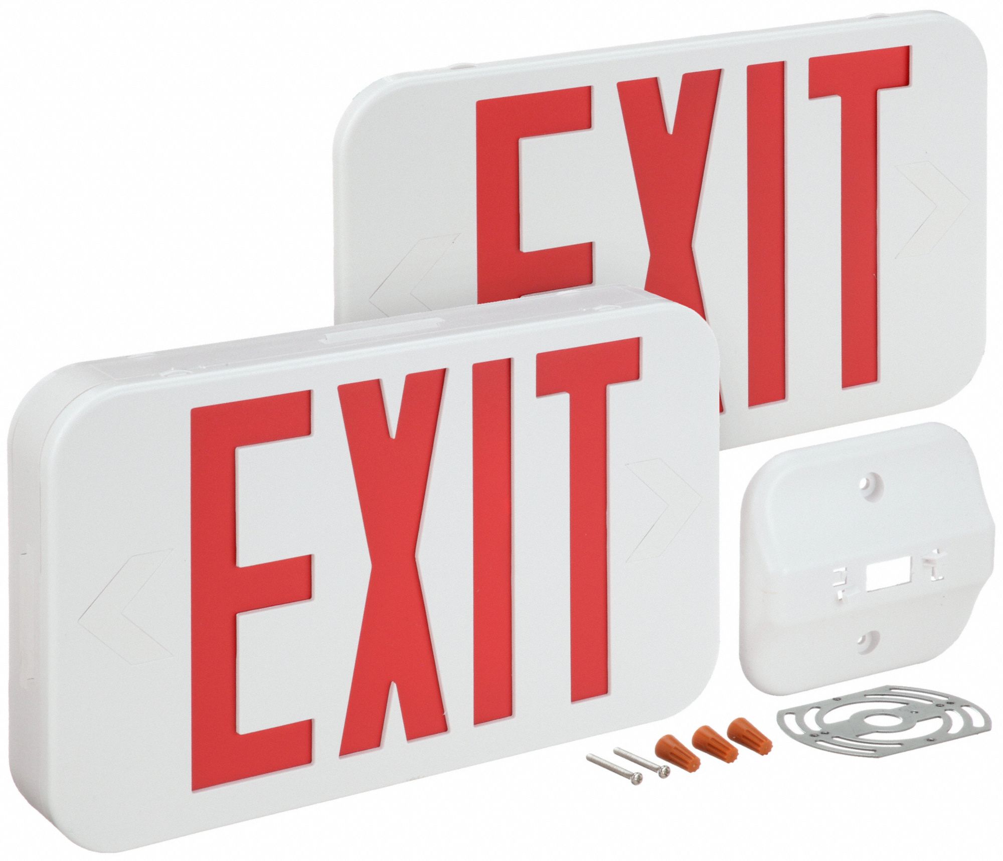 COMPASS Exit Sign: LED, White, Red, 2 Faces, Ceiling/Wall, Not Battery ...