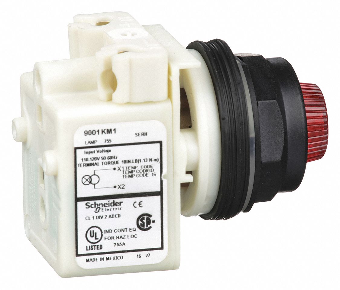 SCHNEIDER ELECTRIC, 30 mm Panel Mounting Size, Red, Pilot Light ...