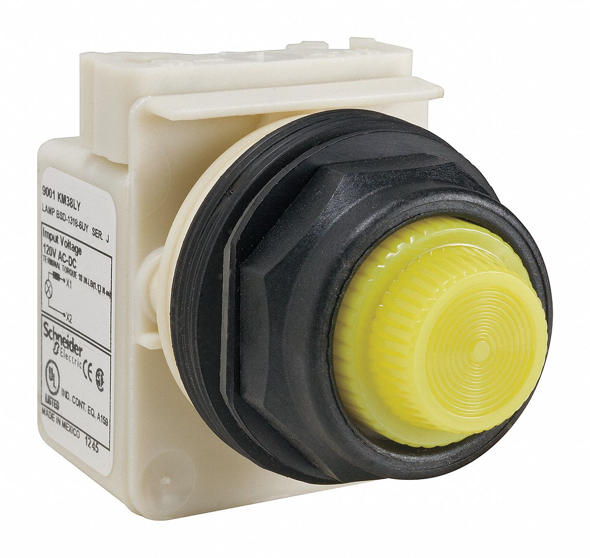 SCHNEIDER ELECTRIC, 30 mm Panel Mounting Size, Yellow, Pilot Light ...