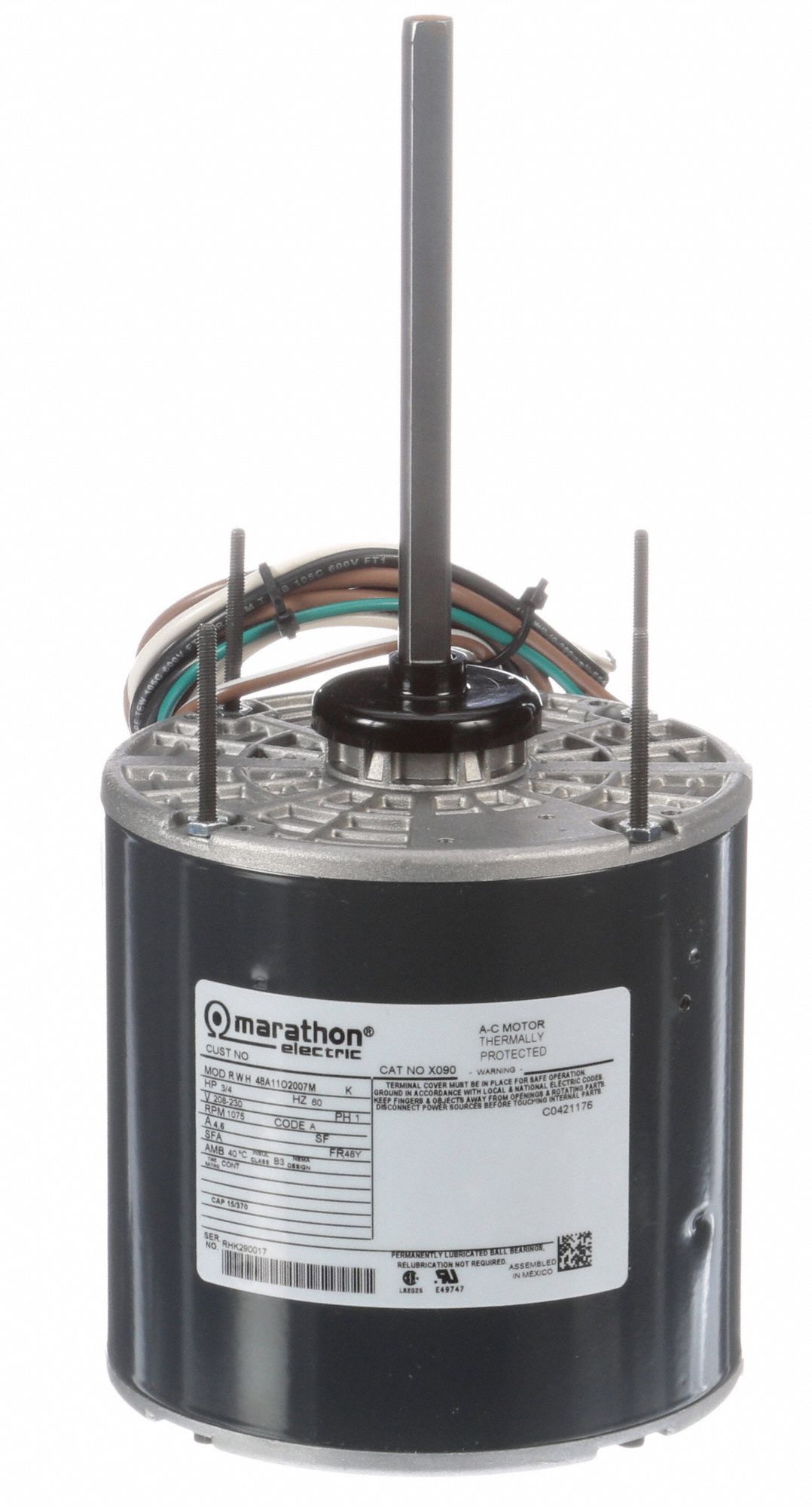 MARATHON MOTORS Condenser Fan Motor: Stud Mount, Open Air-Over, 3/4 HP ...