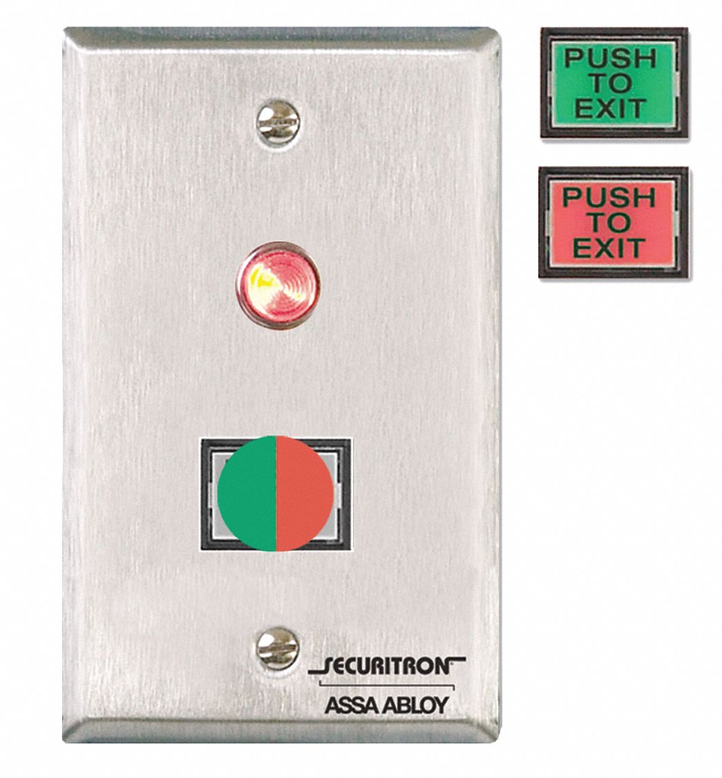 SECURITRON, 4 1/2 in Ht, 5/8 in Dp, Exit Push Button - 45CF97|PB3 ...
