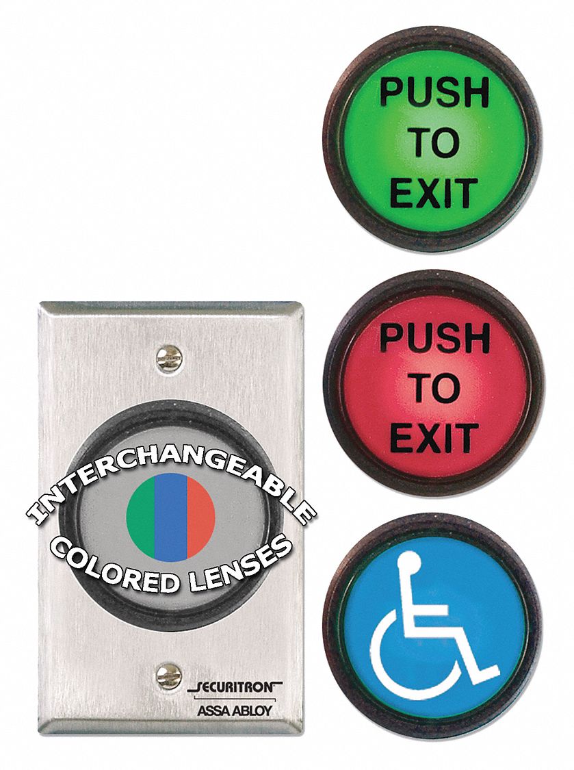 SECURITRON, 4 1/2 in Ht, 5/8 in Dp, Exit Push Button - 45CG03|PB5 ...