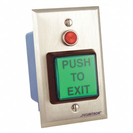 SECURITRON, 4 1/2 in Ht, 5/8 in Dp, Exit Push Button - 45CG08|PB22 ...