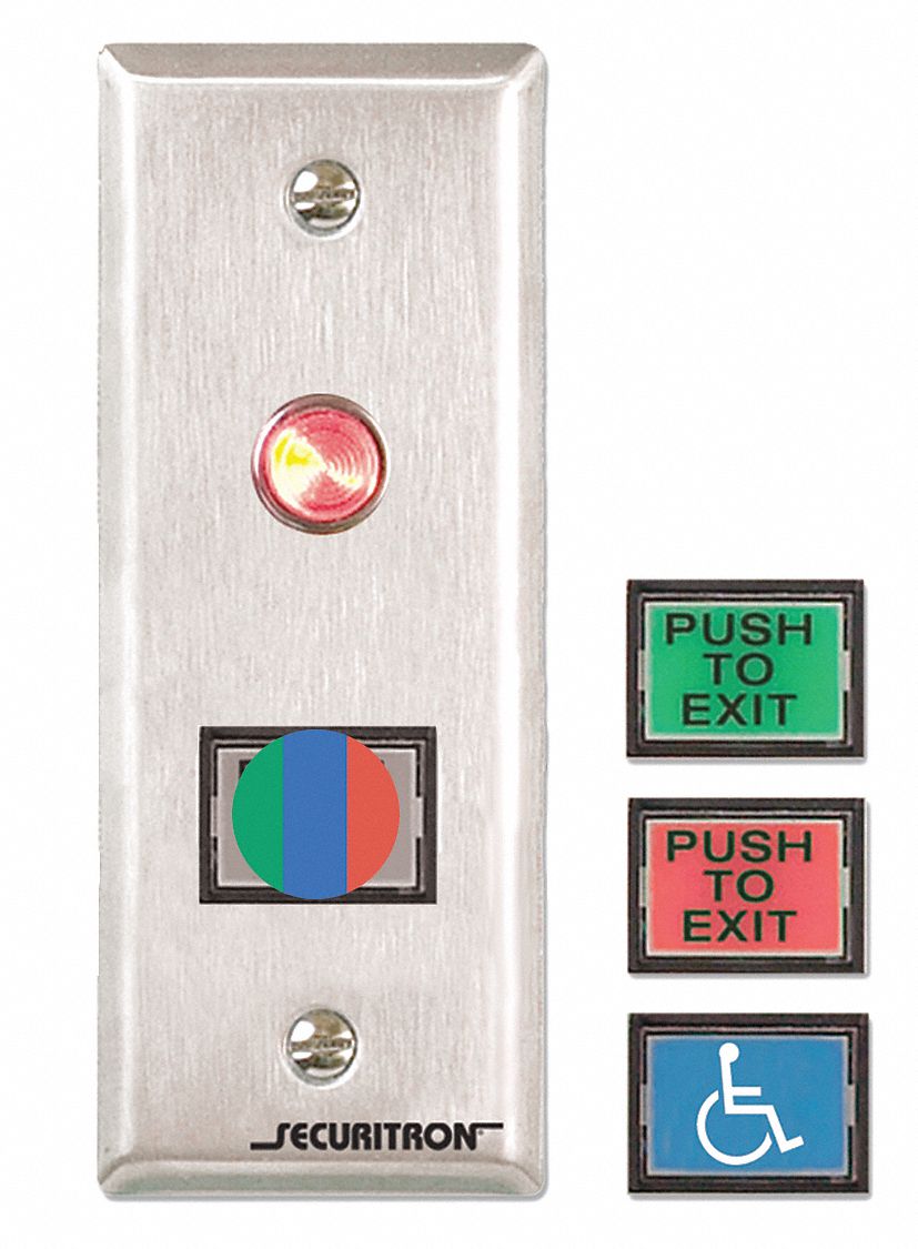 SECURITRON, 4 1/2 in Ht, 5/8 in Dp, Exit Push Button - 45CG19|PB3N ...