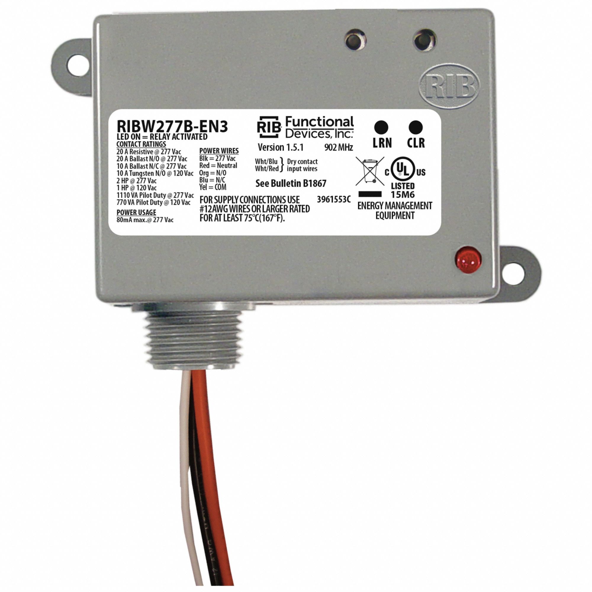 RIB, 20 A Current Rating, 277V AC, Wireless Relay and Transmitter ...