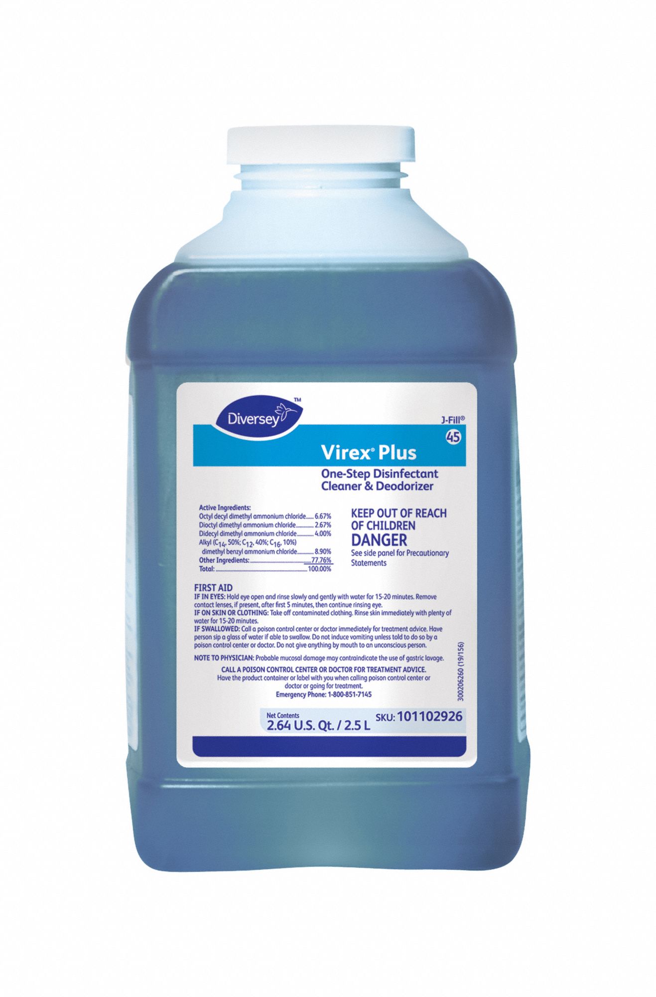 DIVERSEY, Virex, 45, Quat Cleaner and Disinfectant Concentrate - 45DW78 ...