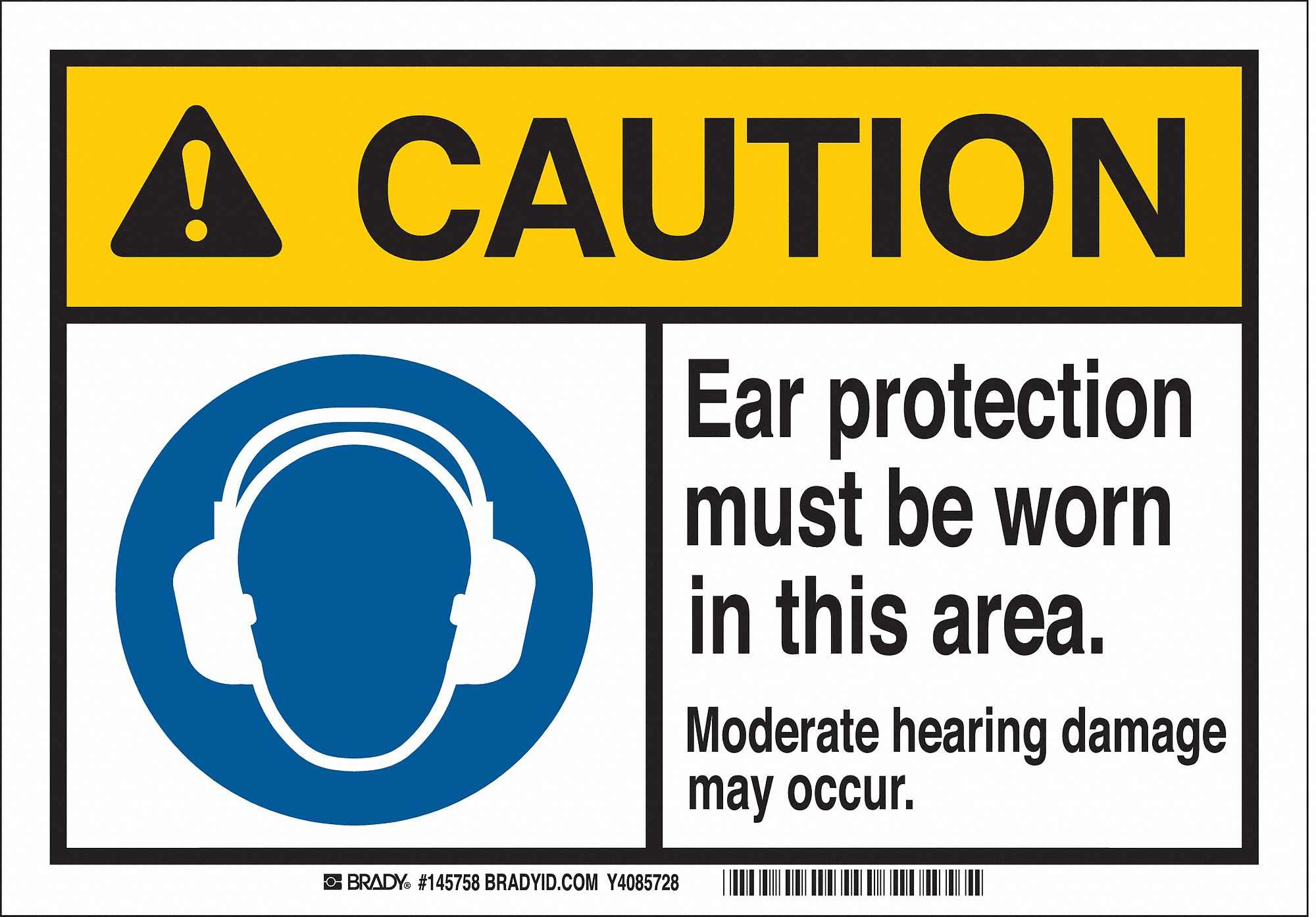 Caution Sign, Ear Protection Must Be Worn In This Area. Moderate ...
