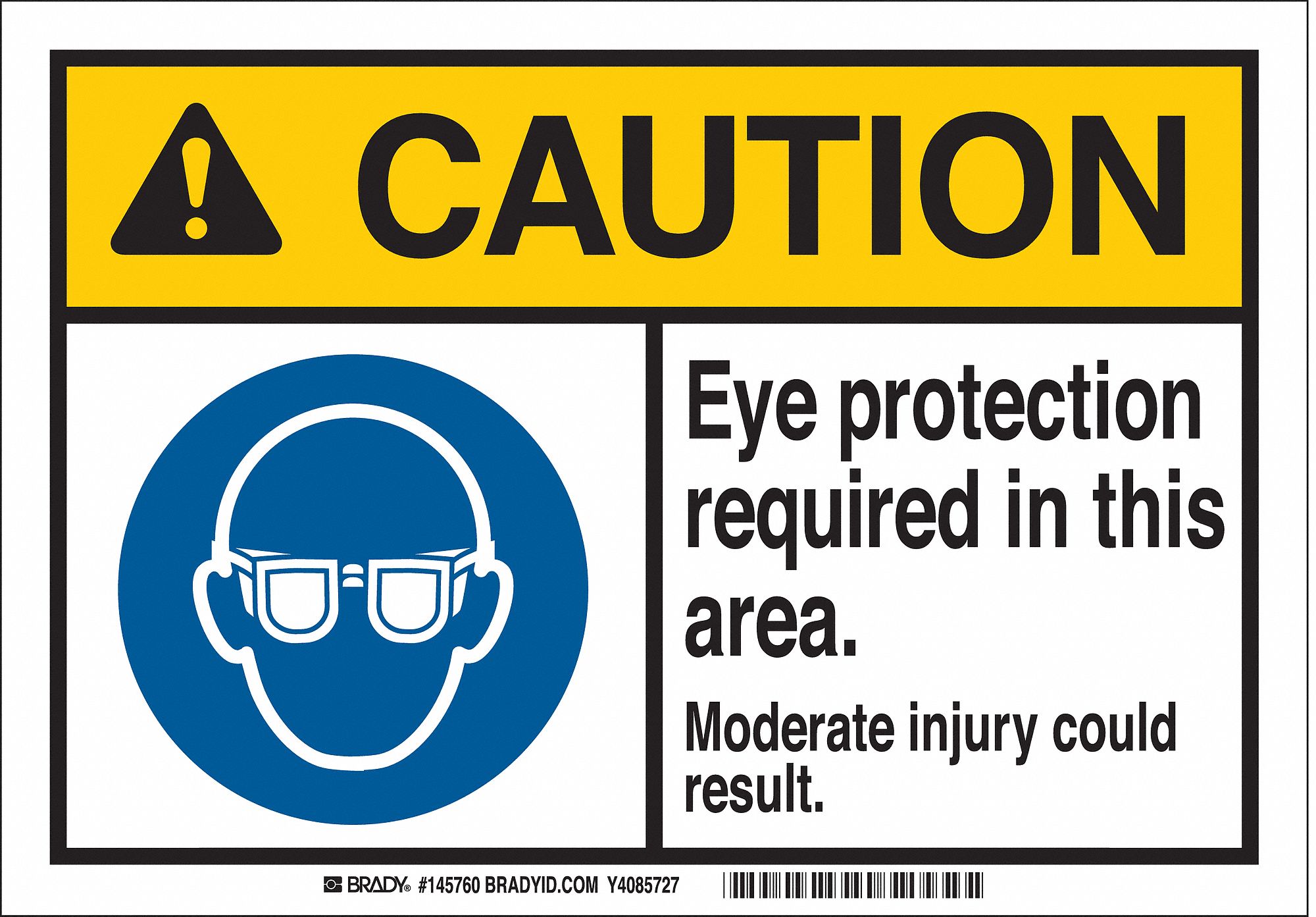 Caution Sign, Eye Protection Required In This Area. Moderate Injury ...