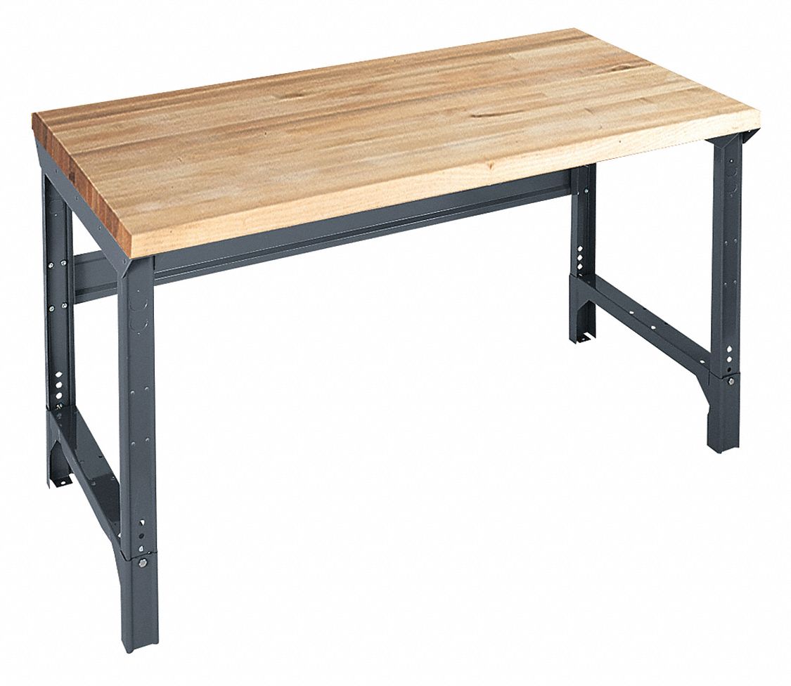 Bolted Workbench, Butcher Block, 36 in Depth, 30 3/4 in to 34 3/4 in ...