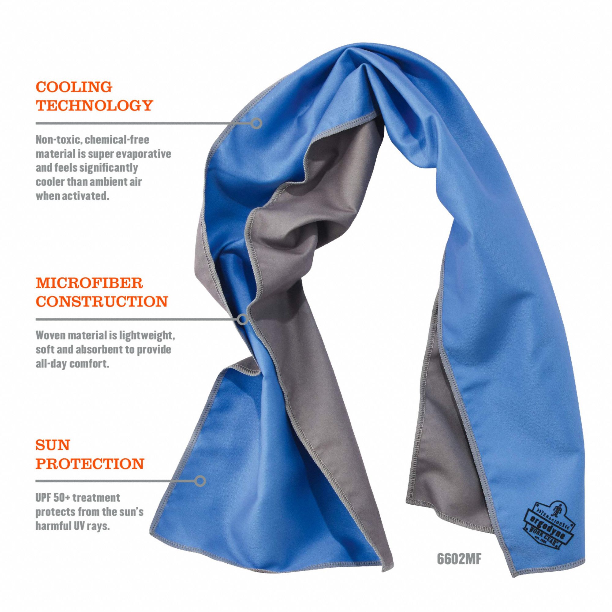 CHILL-ITS BY ERGODYNE Evaporative Cooling Towel, Nylon/Polyester, Blue ...