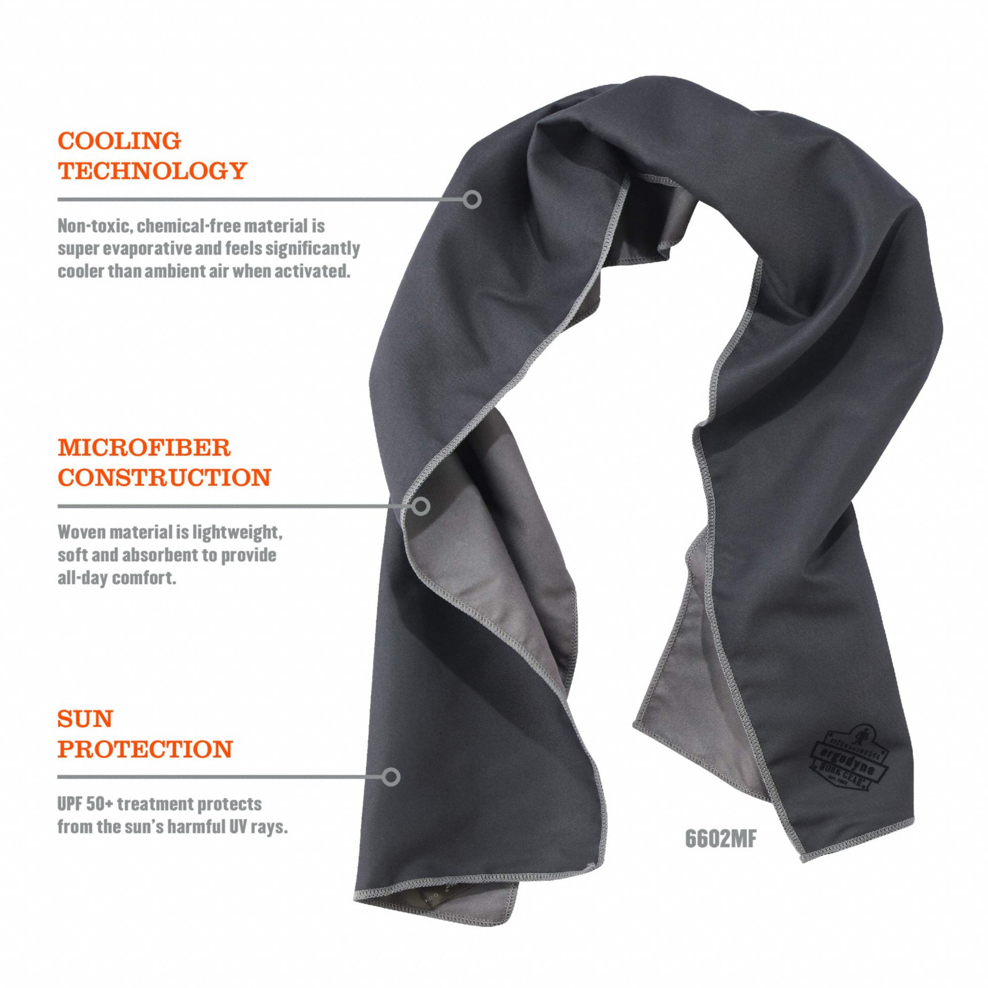 CHILL-ITS BY ERGODYNE Evaporative Cooling Towel, Nylon/Polyester, Gray ...