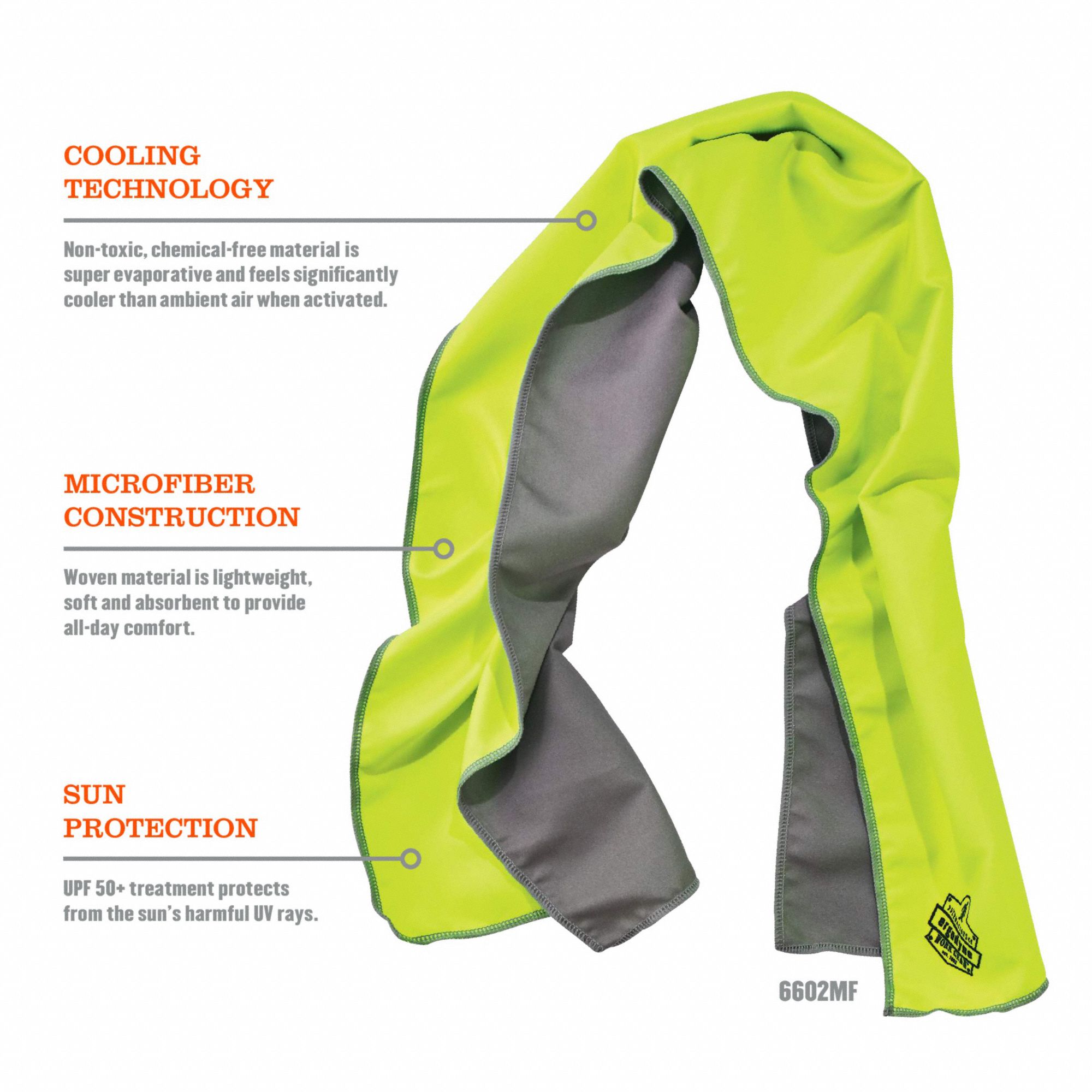 CHILL-ITS BY ERGODYNE Evaporative Cooling Towel, Nylon/Polyester, Lime ...
