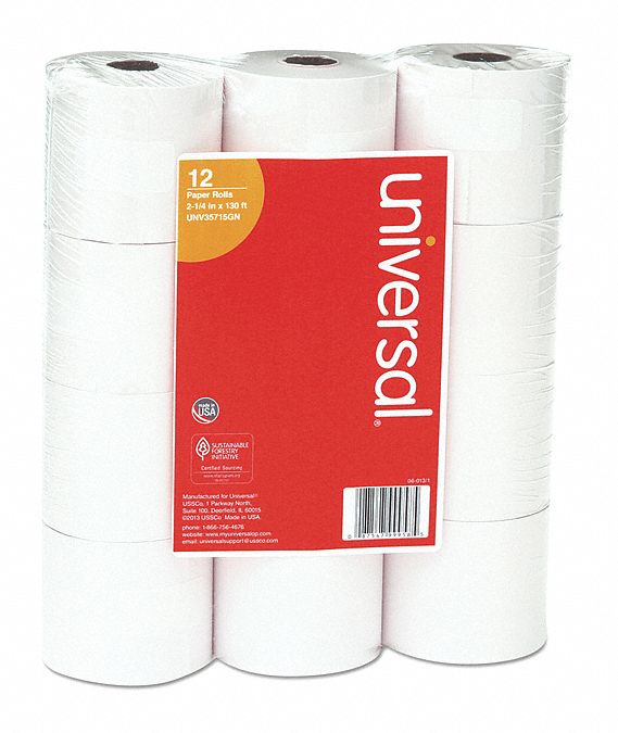 UNIVERSAL ONE, 2 1/4 in Wd, 130 ft Lg, Paper Roll - 45GY95|UNV35715GN ...