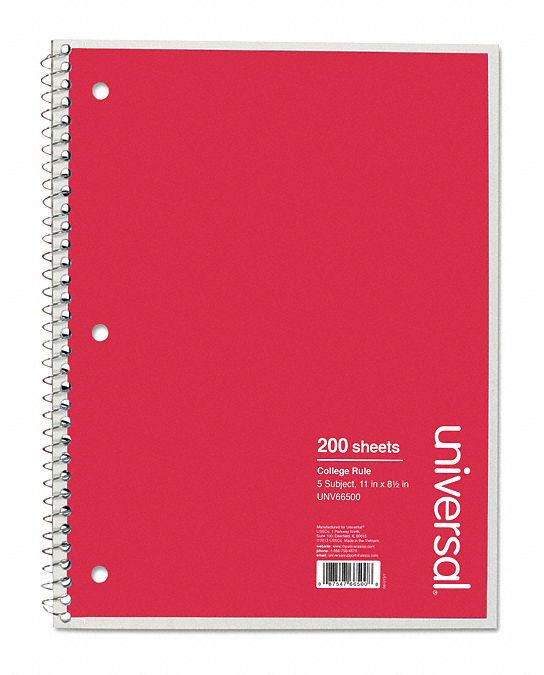 UNIVERSAL ONE, 8-1/2 in x 11 in Sheet Size, College, Notebook - 45HD63 ...