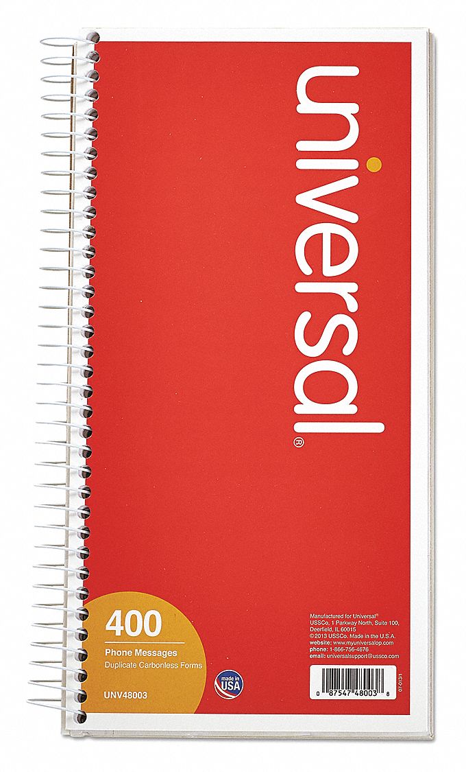 UNIVERSAL ONE, 2 3/4 in Lg, 5 in Wd, Phone Message Book - 45HD86 ...