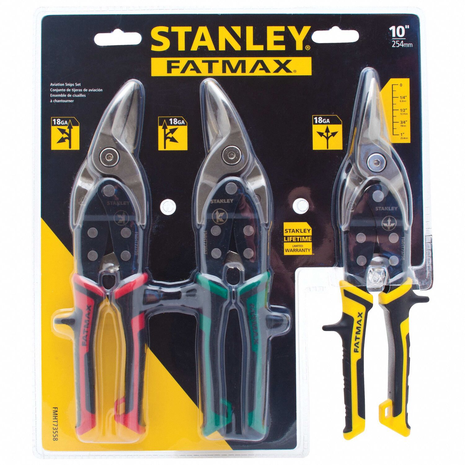 STANLEY Aviation Snip Set: Left/Right/Straight, 10 in Overall Lg, 1 1/2 ...
