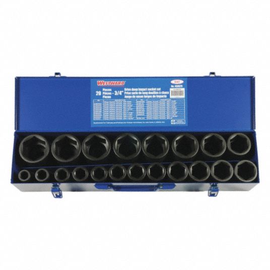 WESTWARD Impact Socket Set, Phosphate, 3/4 in, Impact Rated Yes - 45KG79|45KG79 - Grainger