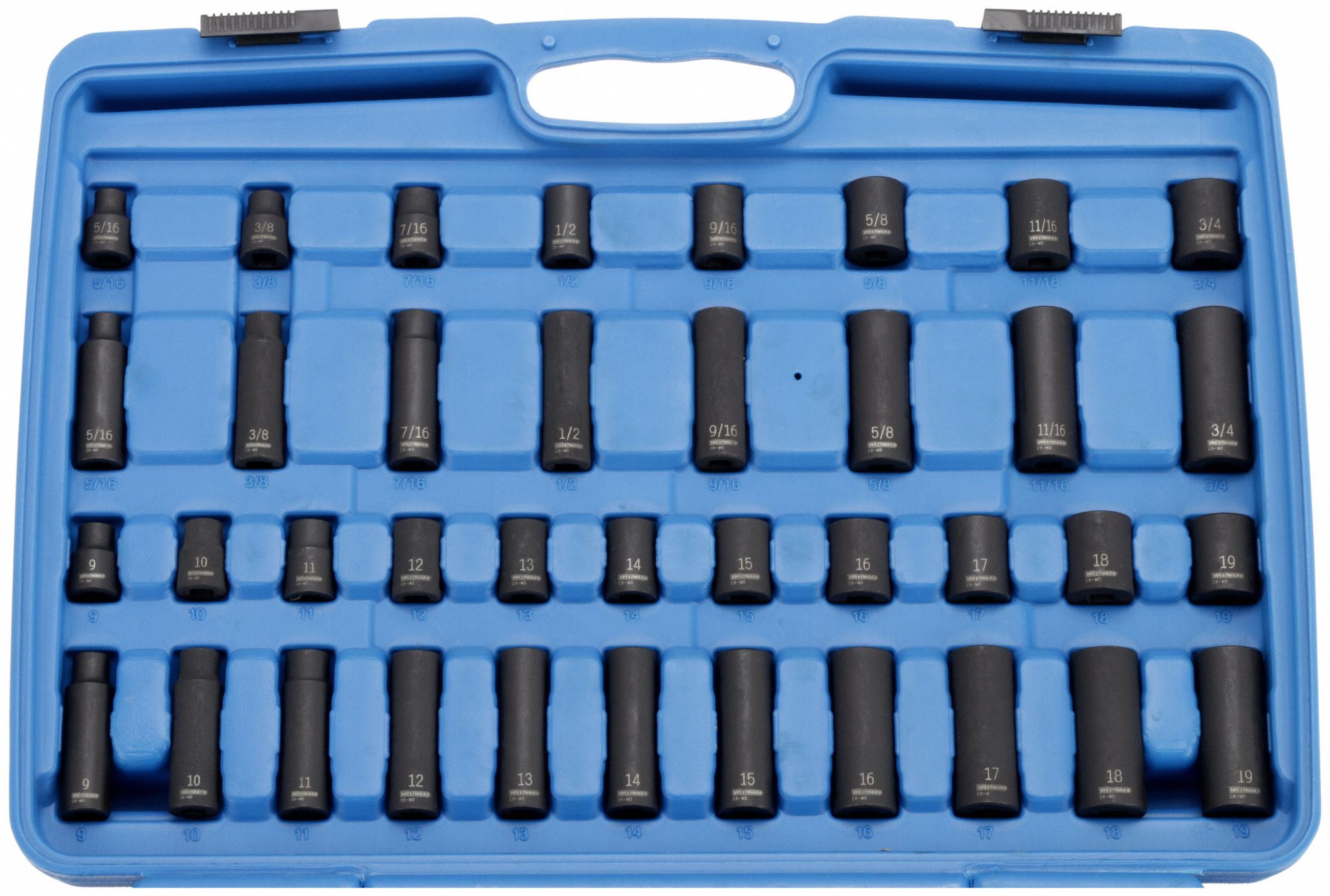 WESTWARD Impact Socket Set: 3/8 in_1/2 in Drive Size, 94 Pieces, (47) 6-Point, (47) 6-Point ...