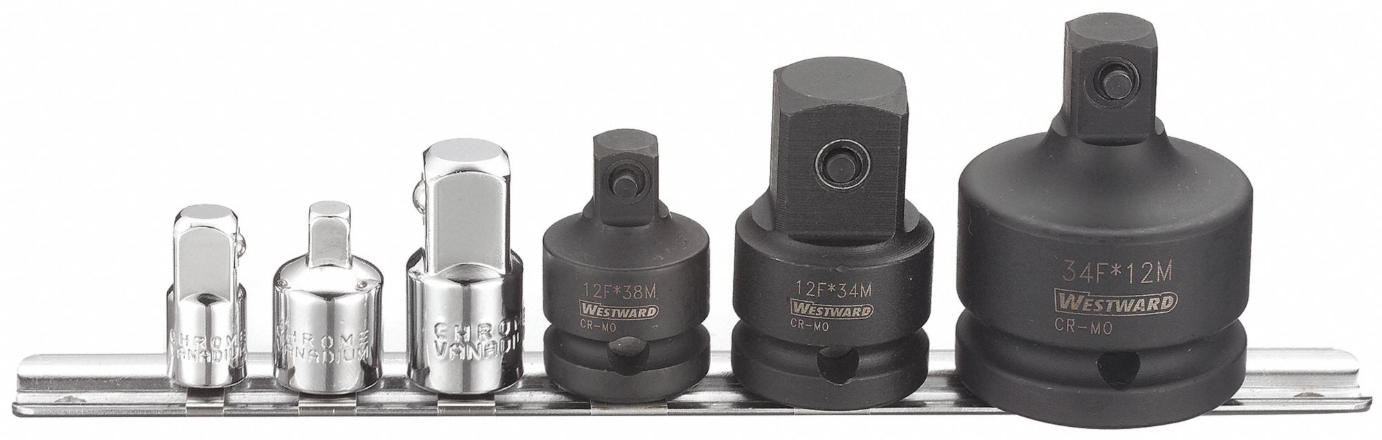 Impact Socket Adapter Set, Polished Black Phosphate - Grainger