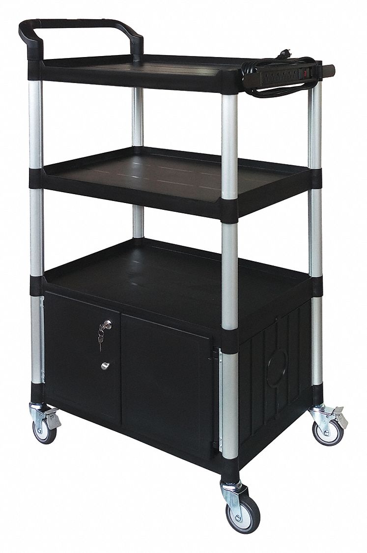 Black, 52 3/4 in Overall Ht, Media Cart with Cabinet - 45NP05|45NP05 ...