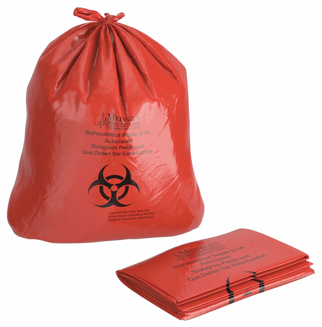 10 gal Capacity, 19 in Overall Wd, Autoclavable Biohazard Bags - 45TV17 ...