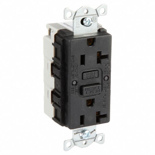 HUBBELL, Decorator Duplex, Black, GFCI Receptacle - 45UD72|SNAPGF20BLK ...