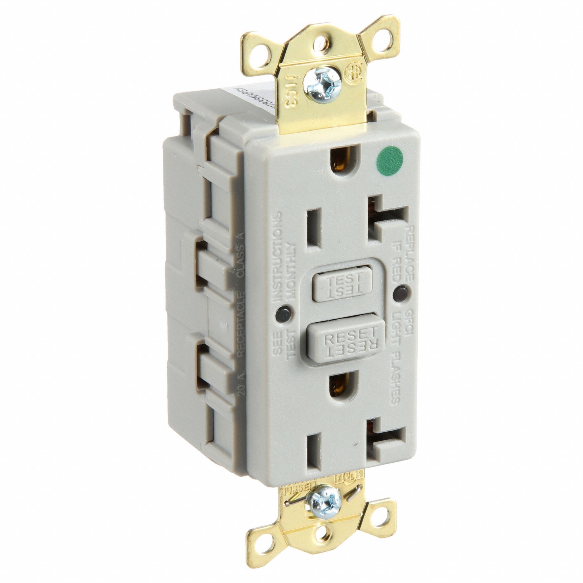 HUBBELL, Decorator Duplex, 5-20R, GFCI Receptacle - 45UE23|SNAPGF83GRY ...