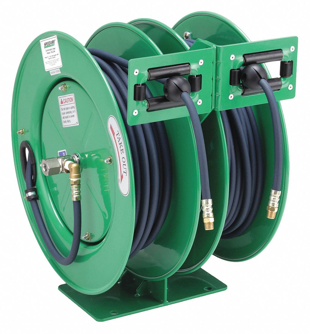 50 ft (1/4 in I.D.), 1/4 in MNPT x 1/4 in MNPT, Dual Reel Spring Return Hose Reel - 45UZ46 ...