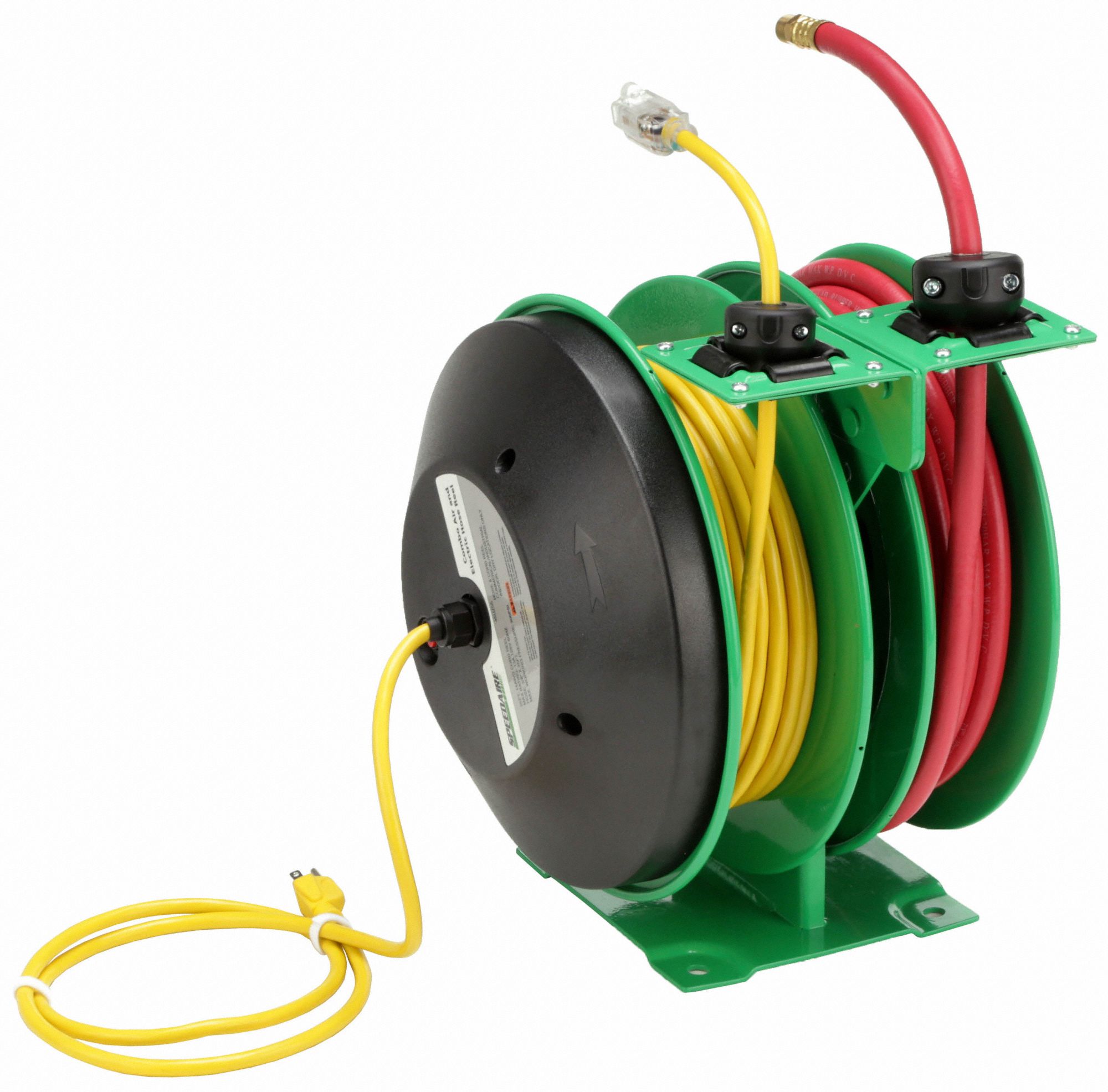SPEEDAIRE Dual Reel Spring Return Hose Reel: 25 ft (3/8 in I.D.), 3/8 ...