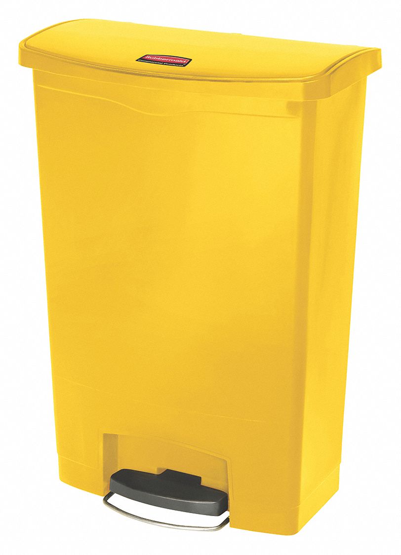 Step Can, 24 gal, Stationary, Rectangular, Plastic, Yellow - Grainger