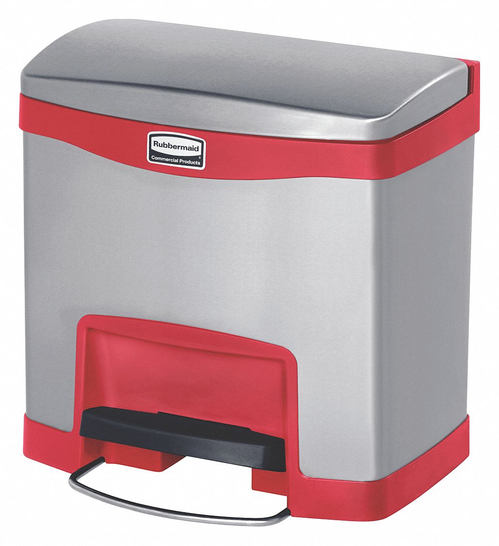 Step Can, 4 gal, Stationary, Rectangular, Metal, Red - Grainger