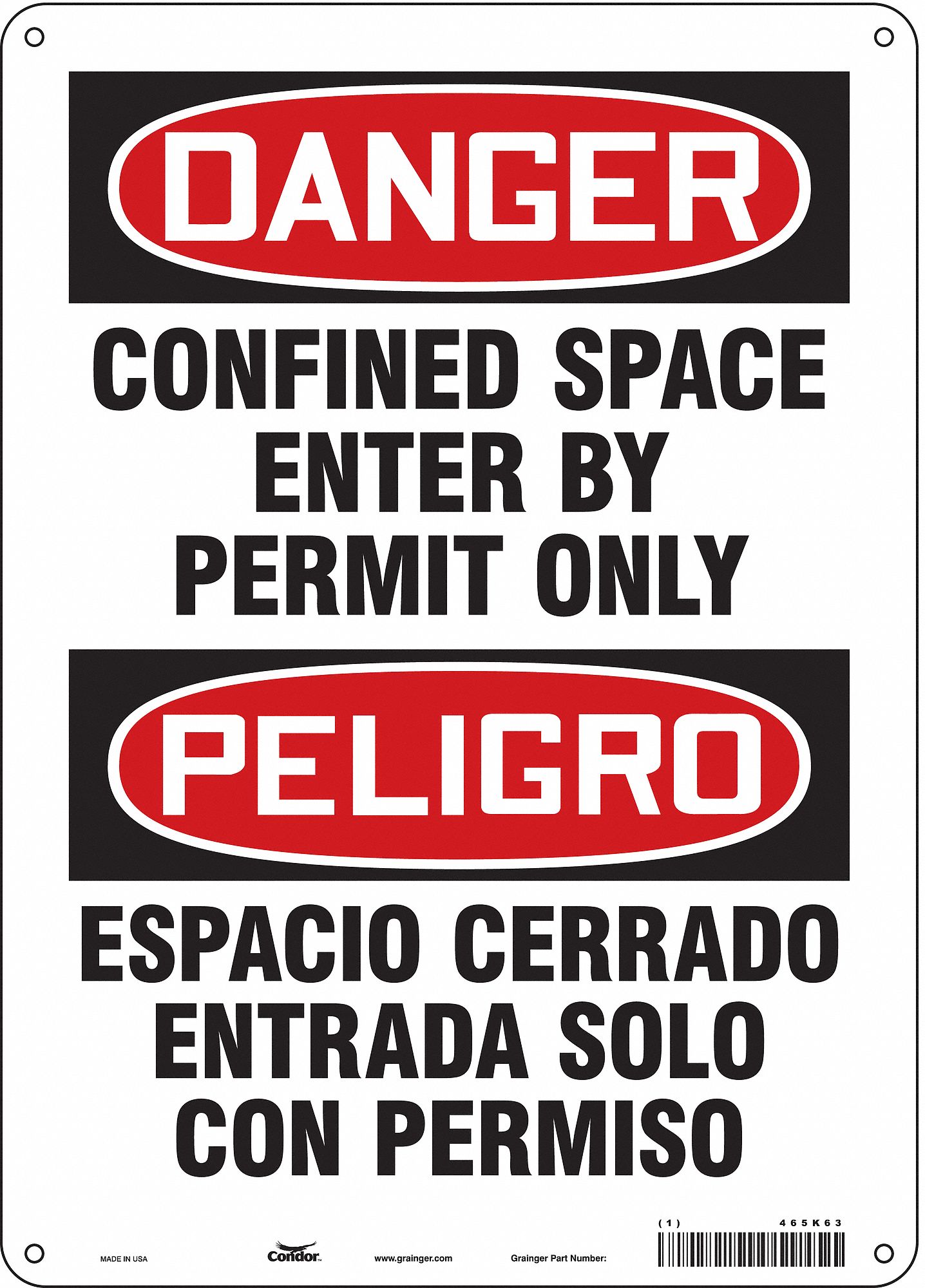 CONDOR Letrero de Seguridad, Encabezado: Danger/Peligro, Material Fibra ...