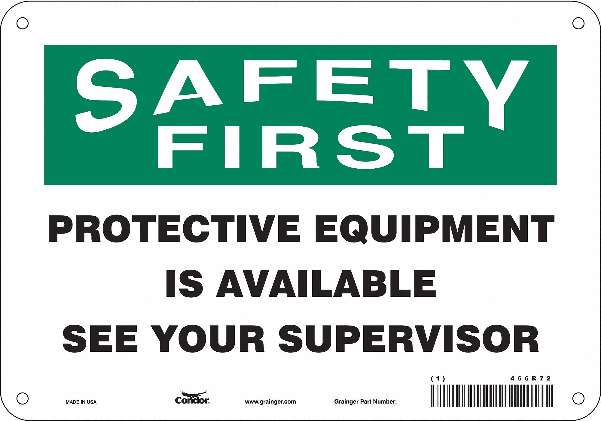Aluminum, Mounting Holes Sign Mounting, Safety Sign - 466R72|466R72 ...