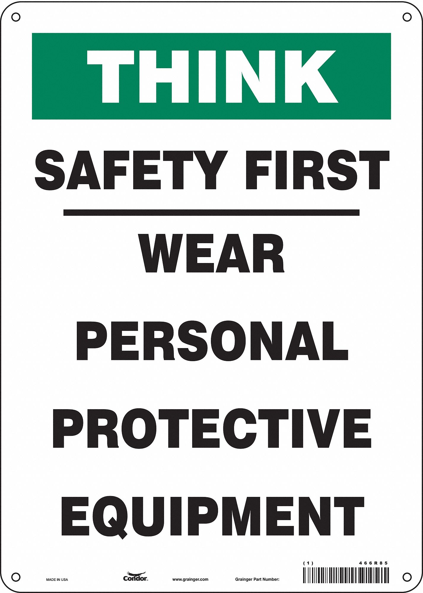 Aluminum, Mounting Holes Sign Mounting, Safety Sign - 466R85|466R85 ...